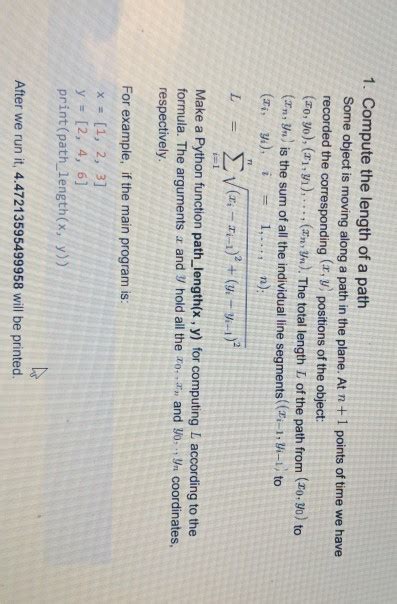 Solved 1 Compute The Length Of A Path Some Object Is Moving