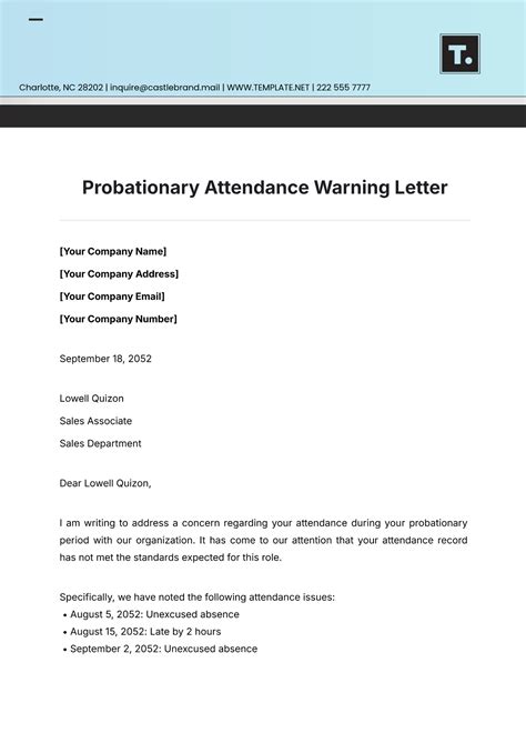 Free Probationary Attendance Warning Letter Template To Edit Online