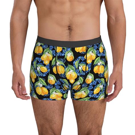 Mens Underwear Boxer Briefs Yellow Lemons Blue Sicilian Style Comfort