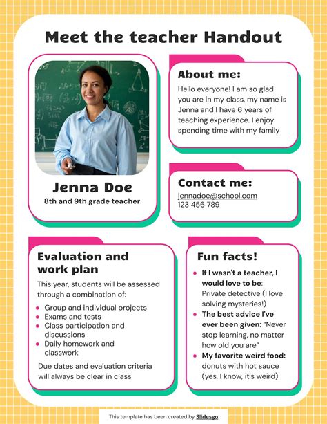 Meet The Teacher Handout Template