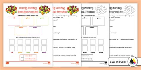 Candy Sorting Fraction Math Worksheet For 3rd 5th Grade
