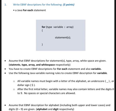 Solved Write Ebnf Descriptions For The Following 5 Points