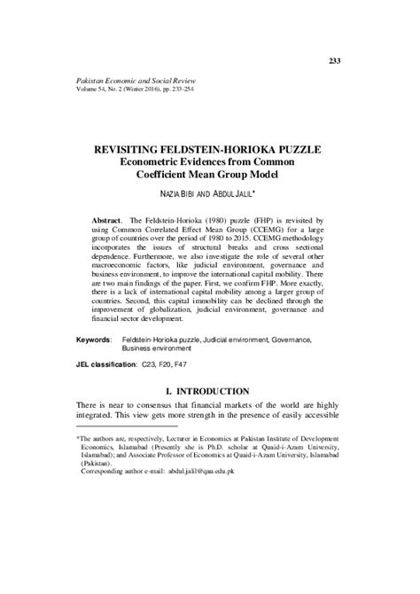 Pdf Revisiting Feldstein Horioka Puzzle Econometric Evidences From
