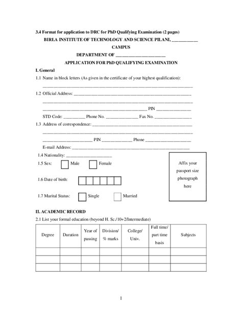 Fillable Online Application To Drc For Ph D Qualifying Examination Fax