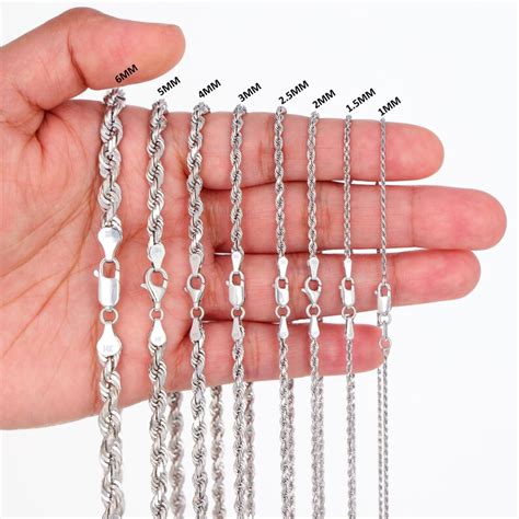 14k Solid White Gold Diamond Cut Rope Chain Real Gold Italian