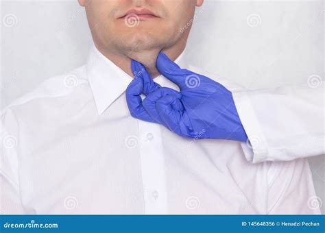 Thyroid Surgery Surgeon Holding In Gloved Hand Surgical Scalpel Over
