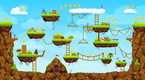 Interfaz De Mapa De Nivel De Juego Arcade Plataforma Vectorial