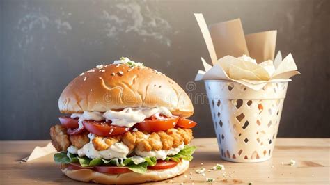 Crispy Chicken Sandwich With Lettuce Tomato And Mayonnaiseai Generated