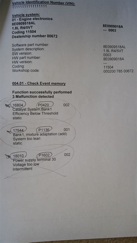 More Fault Codes Audi