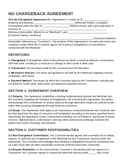 No Chargeback Agreement Template Form Fill Out And Sign Printable Pdf