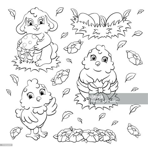 아이들을위한 색칠 공부 책 페이지 부활절 테마 만화 스타일 캐릭터 흰색 배경에 고립된 벡터 일러스트레이션입니다 농장에 대한 스톡 벡터 아트 및 기타 이미지 Istock