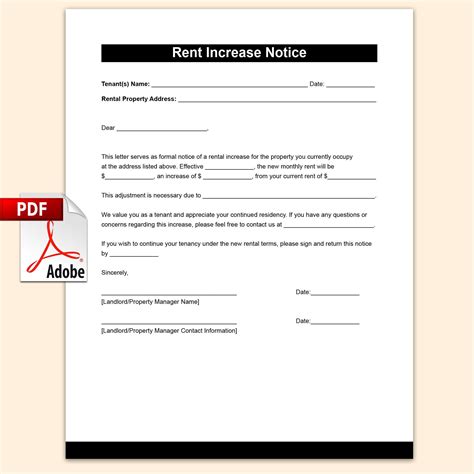 5 Rental Increase Notice Letter Templates Pdf Acrobat Document