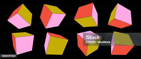 다채로운 3d 큐브 세트입니다 네온 컬러 기하학적 상자는 다양한 관점 각도 및 위치에 있습니다 노란색 빨간색 분홍색 얼굴 입방체 모양 모음입니다 밝은 용기 포장 벡터 그림