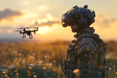 Premium Photo Military Soldier Drone Operator Man In Camouflage Uniform Using Drone Control