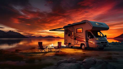 Sunset Over Motorhome In A Camping Rv Silhouette Concept 27597374