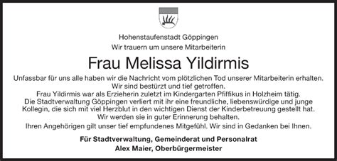 Traueranzeigen Von Melissa Yildirmis Südwest Presse Trauer