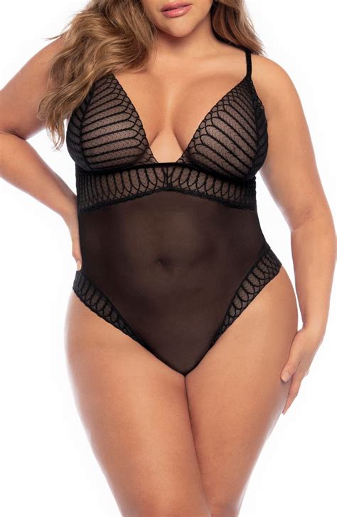 Mapale Sheer Lace And Mesh Teddy Nordstrom