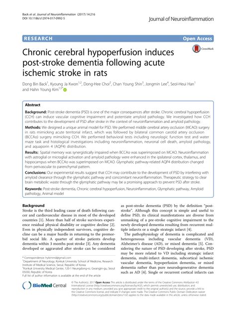 Pdf Chronic Cerebral Hypoperfusion Induces Post Stroke Dementia Following Acute Ischemic