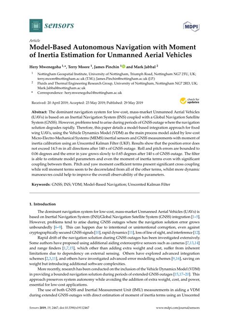Pdf Model Based Autonomous Navigation With Moment Of Inertia Estimation For Unmanned Aerial