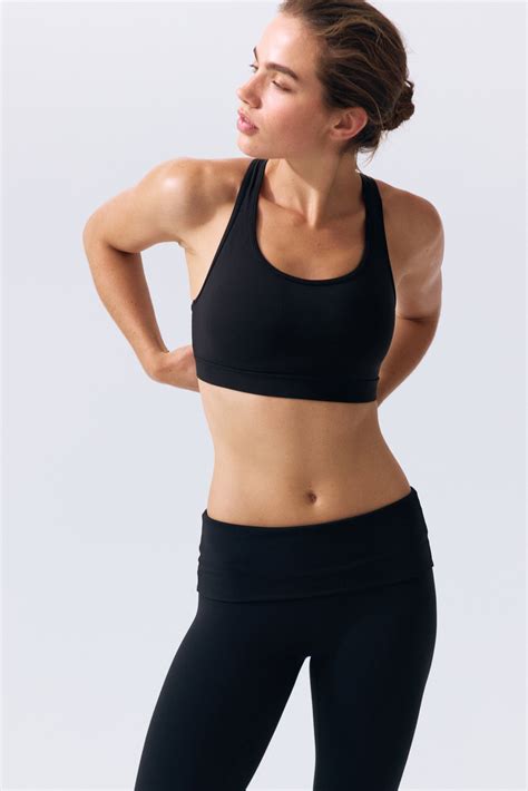 Womens Black Foldover Waist Flared Sports Leggings With Lycra® Handm Us