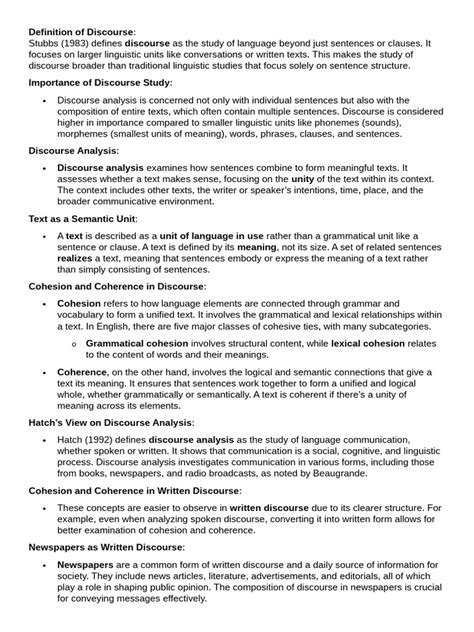 Definition Of Discourse Pdf Semantics Linguistics