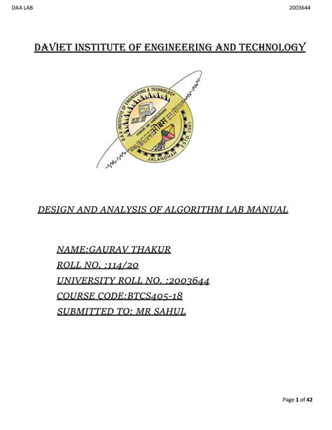 Gaurav Daa Daa Practical Daviet Institute Of Engineering And Technology Design And Analysis