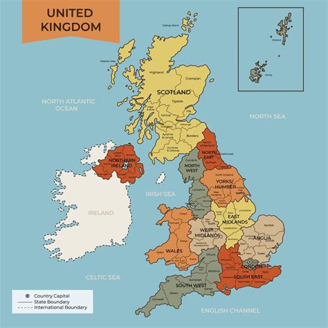 Map Of United Kingdom With Surrounding Borders 21001765 Vector Art At