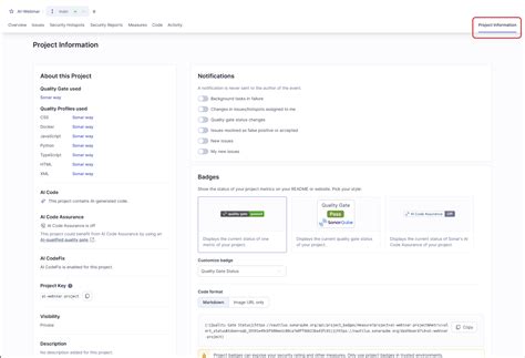 viewing project information sonarqube server documentation