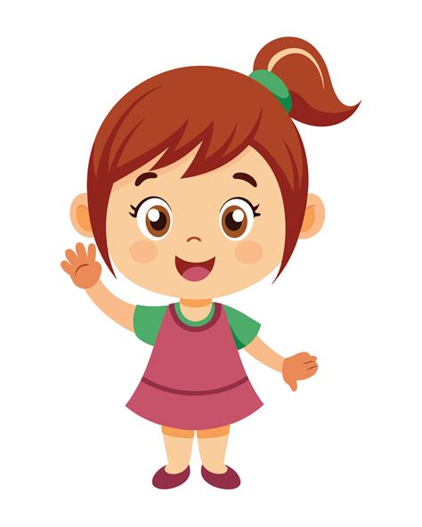 Linda Pequeño Niña Dibujos Animados Ondulación Mano En Blanco