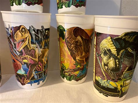 1992 Mcdonalds Jurassic Park Dinosaur Cups Lot Complete Set Of 6 Coca