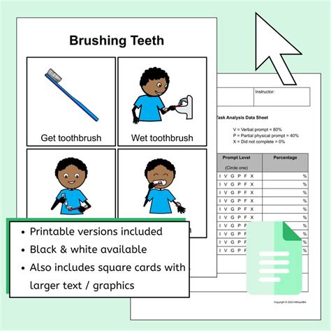 Brushing Teeth Task Analysis Editable Visual Steps And Data Sheet For
