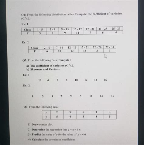 solved q1 from the following distribution tables compute