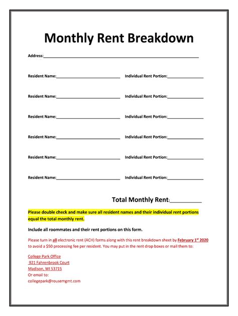Monthly Rent Breakdown Fill Out And Sign Online Dochub