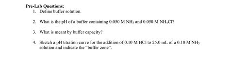 Solved Pre Lab Questions Define Buffer Solution What Chegg