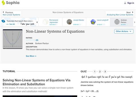 Sophia Non Linear Systems Of Equations Instructional Video For 9th