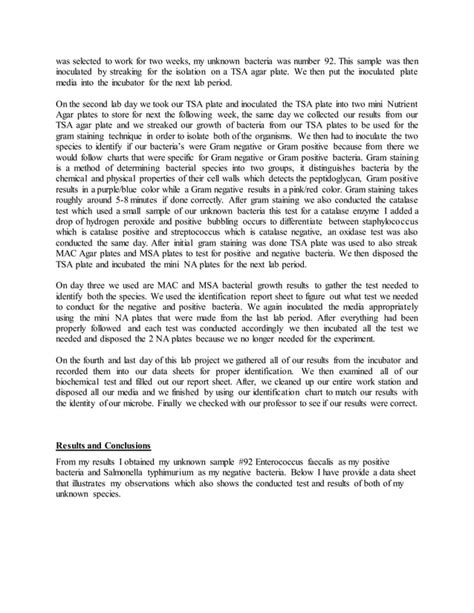Identifying Unknown Bacteria Lab Docx Chemistry Science