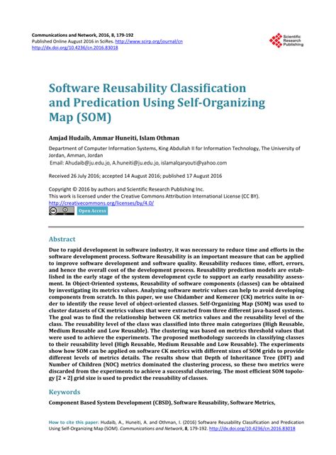 Pdf Software Reusability Classification And Predication Using Self Organizing Map Som