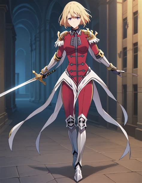 Anime Girl With Sword And Armor Walking Down A Street Seaart Ai