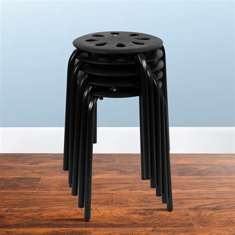 Emma Oliver Plastic Stack Stools 175 Height Black 5 Pack For
