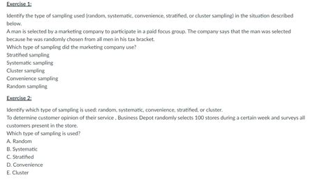 solved exercise 1 identify the type of sampling used