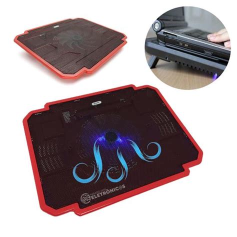 Base Para Notebook Até 17 Polegadas Com Cooler Luminoso Refrigeração Usb 20 Azul Kp9012 K N