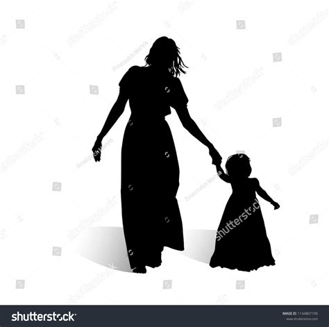 Silhouette Mother Daughter Holding Hands 스톡 벡터 로열티 프리 1144807199