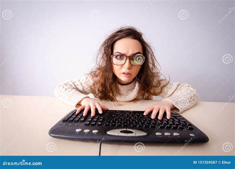 Funny Nerd Girl Working On Computer Stock Image Image Of Hack Hacker 157359587
