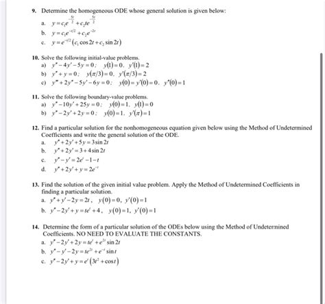 Solved 9 Determine The Homogeneous Ode Whose General