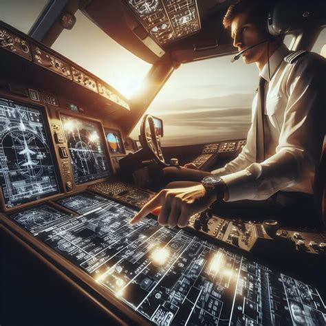 Pilot In Modern Cockpit Adjusting Flight Settings With Glossy Control