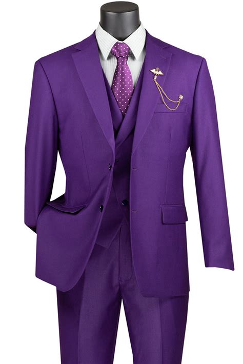 Purple 3 Piece Suit Modern Fit 2 Button Vinci Mens Suits Suits