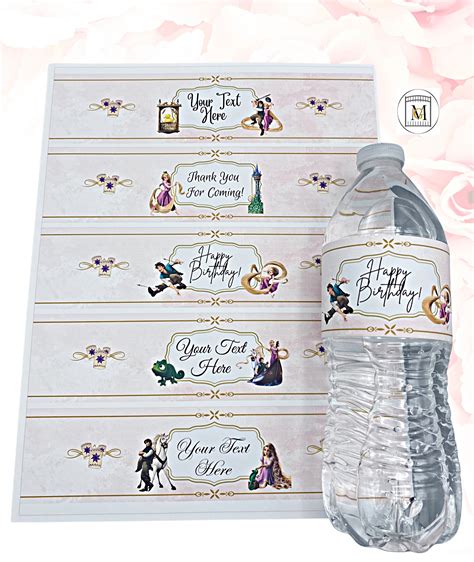 Rapunzel Tangled Birthday Party Water Bottle Editable Label Download · Major Gates