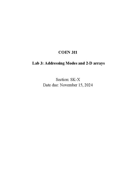 Coen 311 Lab 3 Exploring Addressing Modes In Assembly Language Studocu