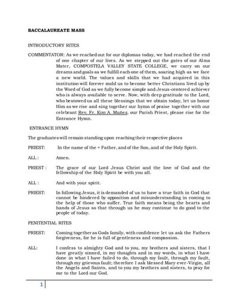Baccalaureate Mass Sample Docx