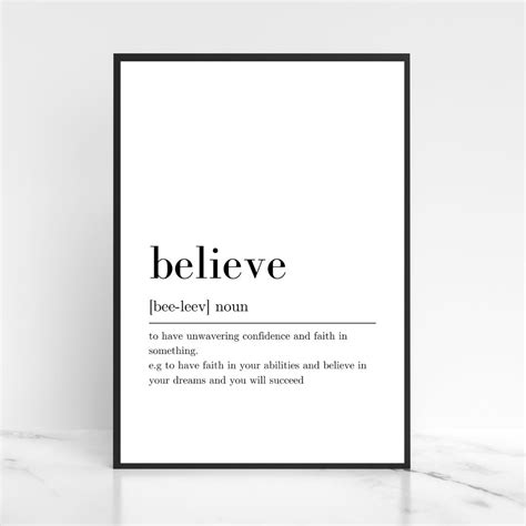Believe Definition Print Digital Download Motivational Poster